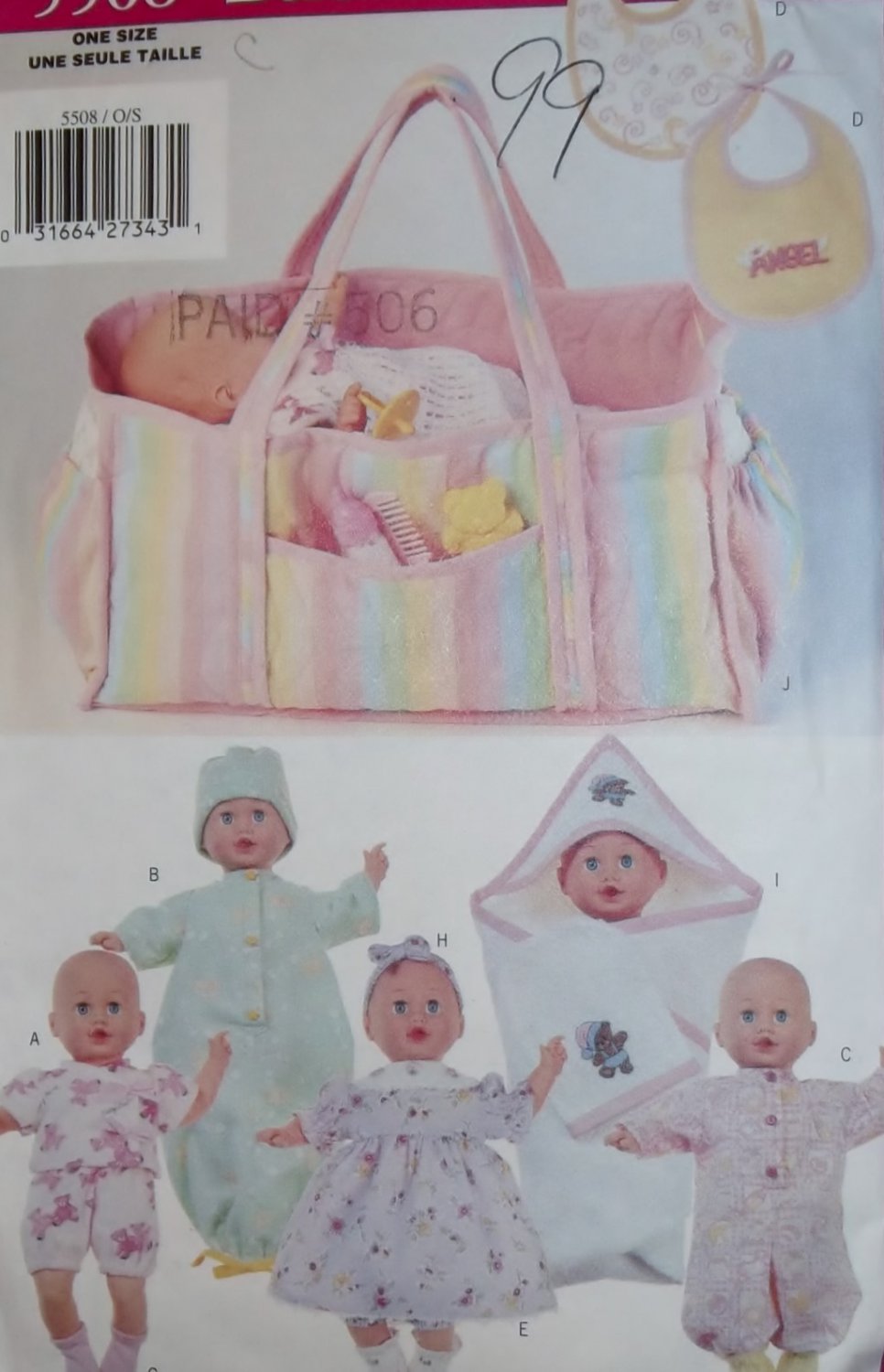 Butterick 5508 Baby Doll Clothes and Accessories Pattern, UNCUT