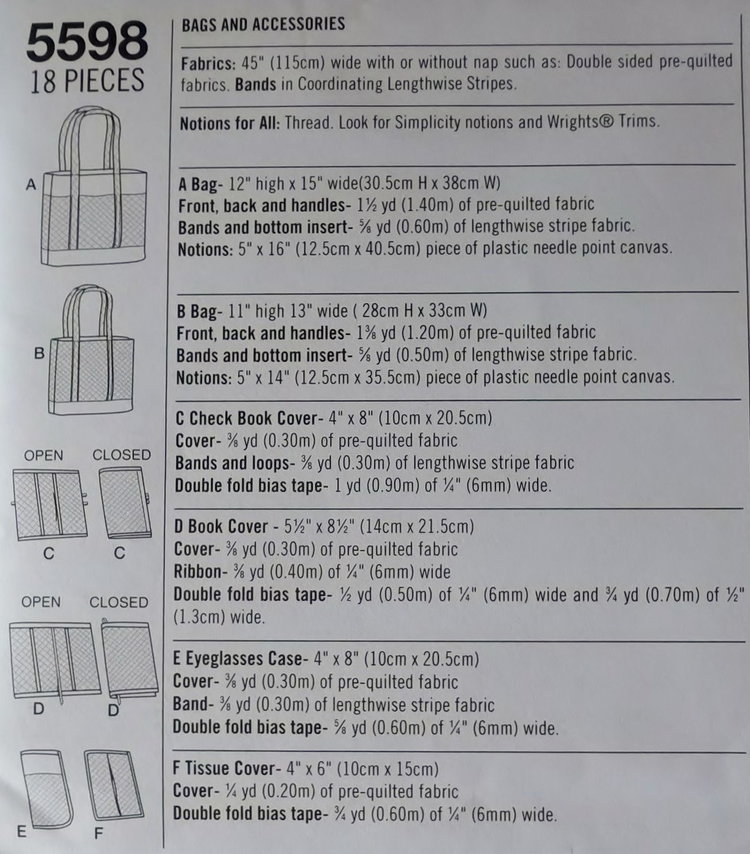 Simplicity 5598 Sewing Pattern Sewing for Dummies Bags and accessories ...