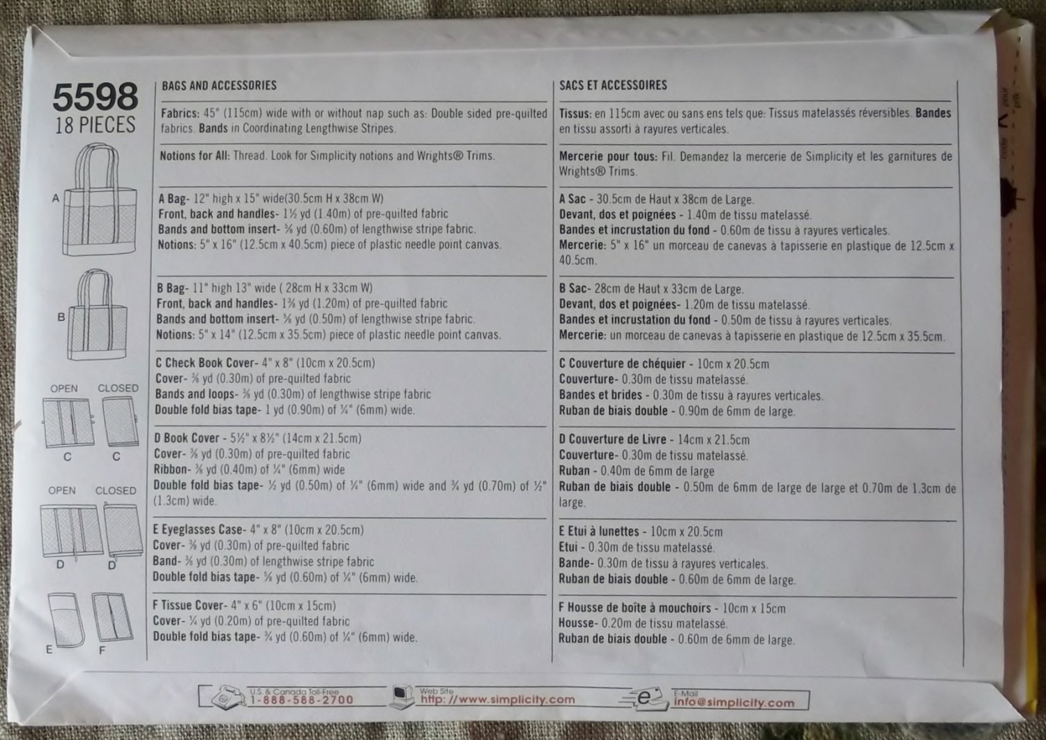 Simplicity 5598 Sewing Pattern Sewing for Dummies Bags and accessories ...