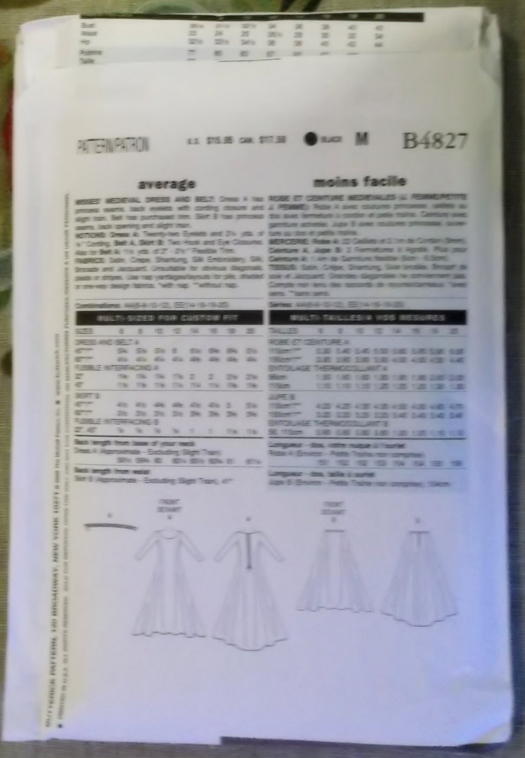 Butterick B 4827 Misses Medieval Dress & Belt Costumes Pattern, Size 6 ...