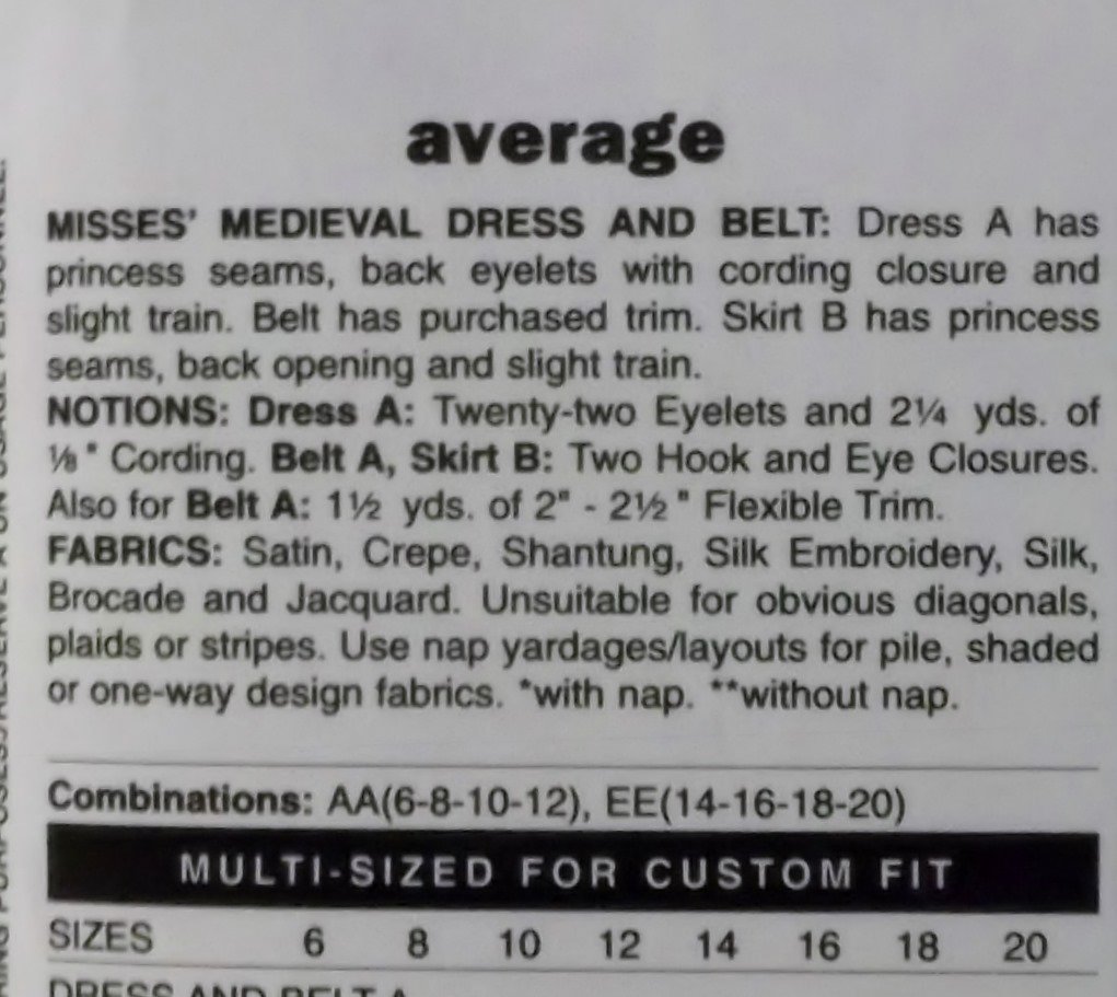 Butterick B 4827 Misses Medieval Dress & Belt Costumes Pattern, Size 6 ...