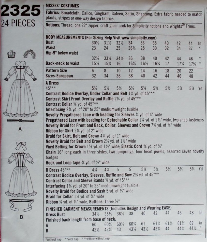 Simplicity 2325 Alice in Wonderland, Queen of Hearts Costumes & Crown ...