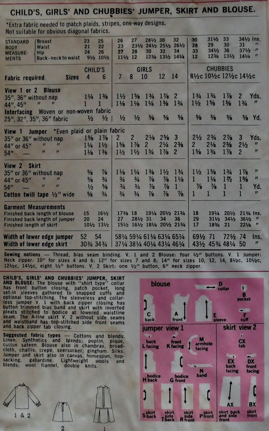 Girls' Jumper, Skirt And Blouse Simplicity 8311 Vintage Pattern, Girls ...