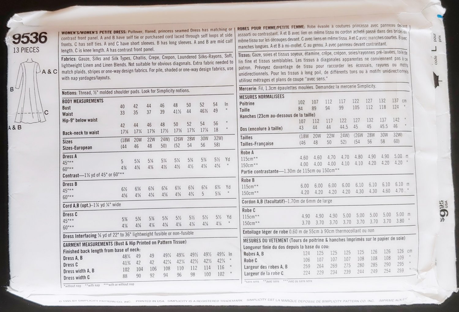 Woman's Dress Simplicity 9536 Pattern, Plus Size 18W to 24W, UNCUT