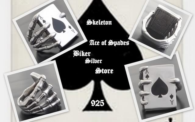 925 SILVER SKELETON ACE CARD DECK BIKER KING RING 9.75