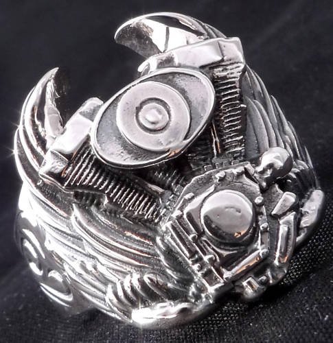 925 Sterling Silver Tribal Piston Wing Biker Chopper Rockstar Ring US ...