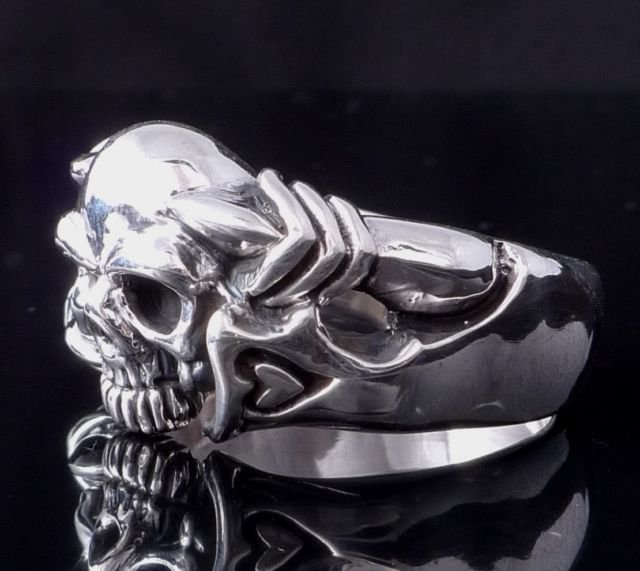 925 SILVER SKULL CLAW LOWRIDER HEART BIKER RING US sz 8.5