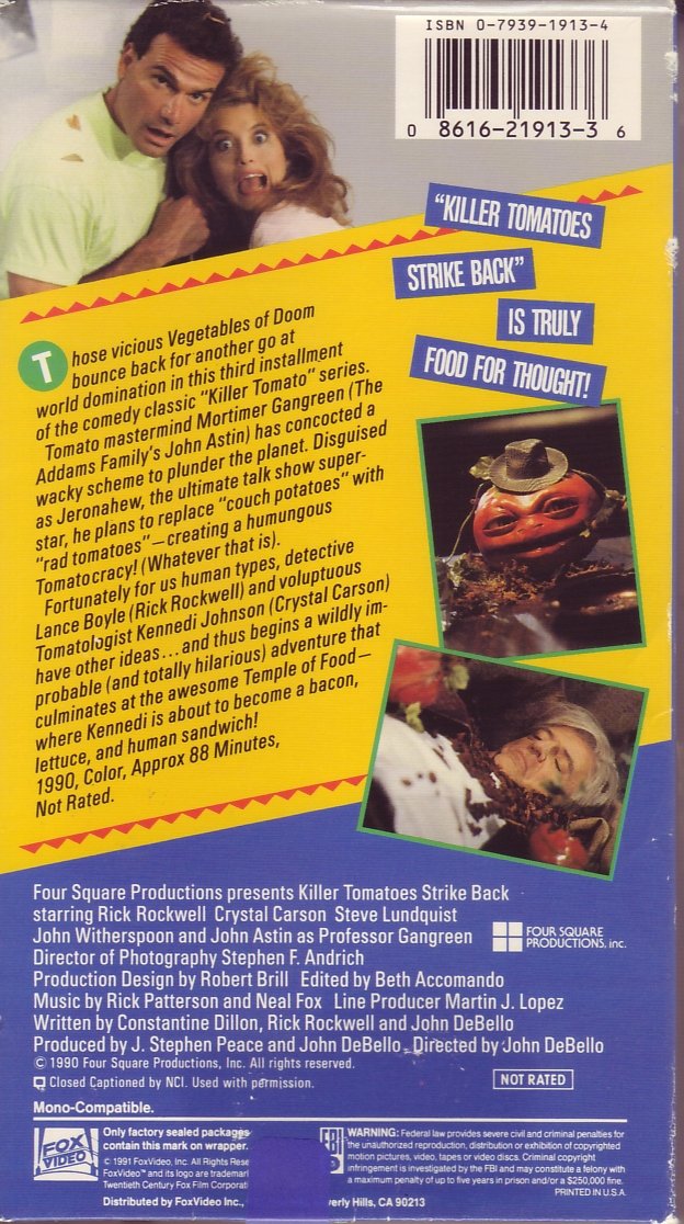 KILLER TOMATOES STRIKE BACK '90 Rare RICK ROCKWELL Crystal Carson JOHN ASTIN VHS