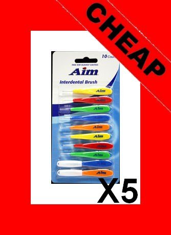 New 5 packs of Aim Interdental Brush Picks (total:50 brushes)