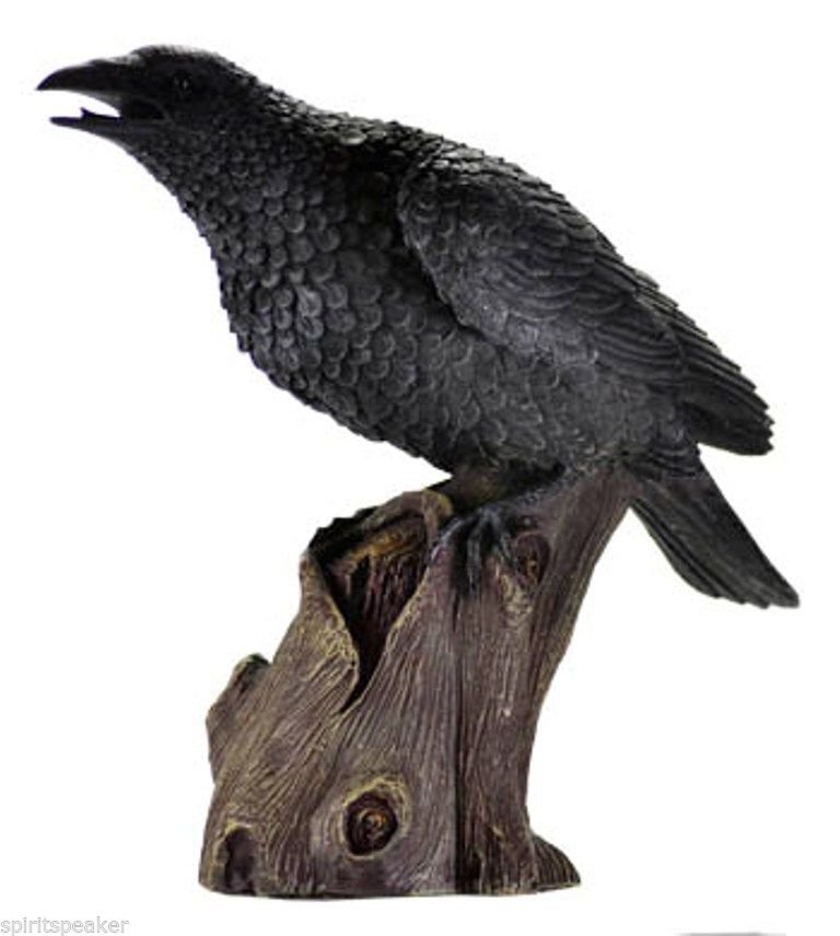 Giant Raven On Tree Stump Mystical Black Raven Giant 12 Inch Statue CROW