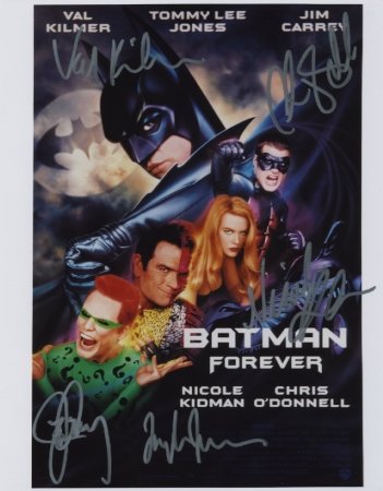 Batman Forever cast signed photo Val Kilmer Jim Carrey Nicole Kidman ...