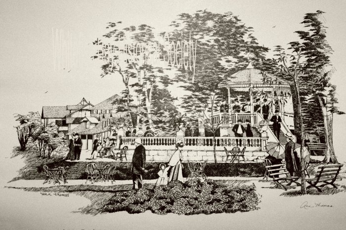 Print of Pen and Ink Drawing of Bandstand at Pabst WFB Resort 1889