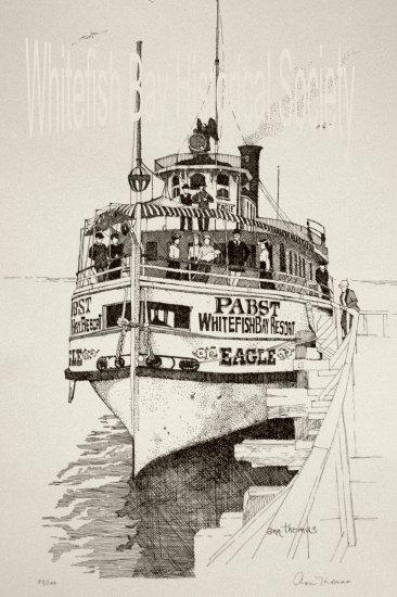 Print of Pen and Ink Drawing of Eagle Excursion Boat at Pabst WFB Inn 1889