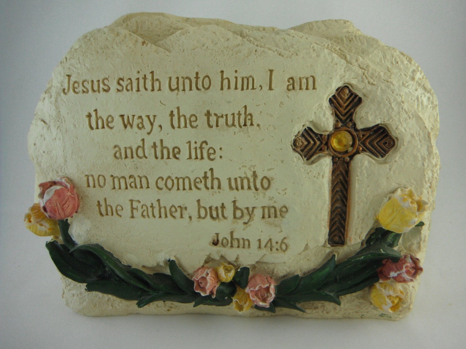 Resin Stone Bible Verse Crucifix Statue Religious Home Decor ...