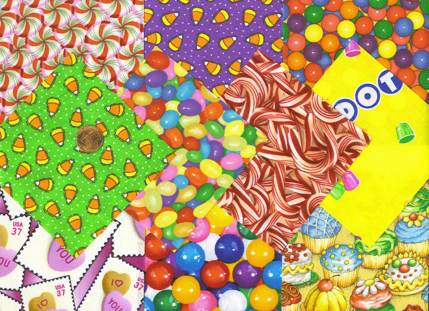 I Spy Candy Assortment 4" Fabric Novelty Multi Square CC1 set 1