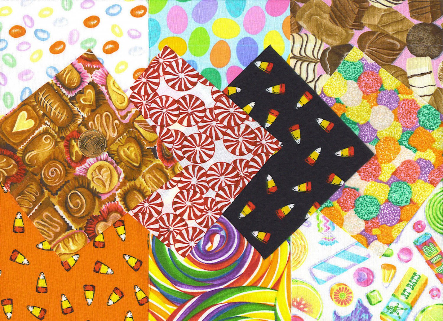 I Spy Candy Assortment 4" Fabric Novelty Multi Square CC1 set 1