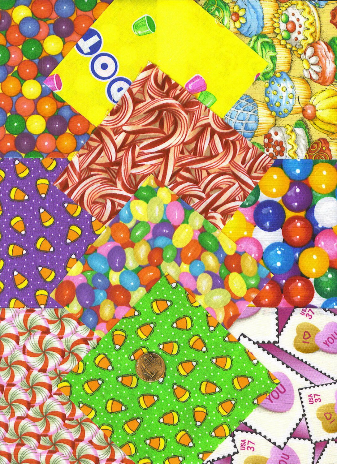 I Spy Candy Assortment 4" Fabric Novelty Multi Square CC1 set 1