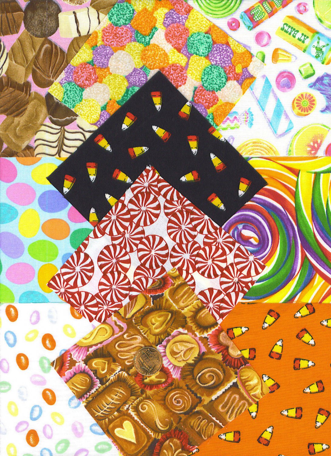 I Spy Candy Assortment 4" Fabric Novelty Multi Square CC1 set 1
