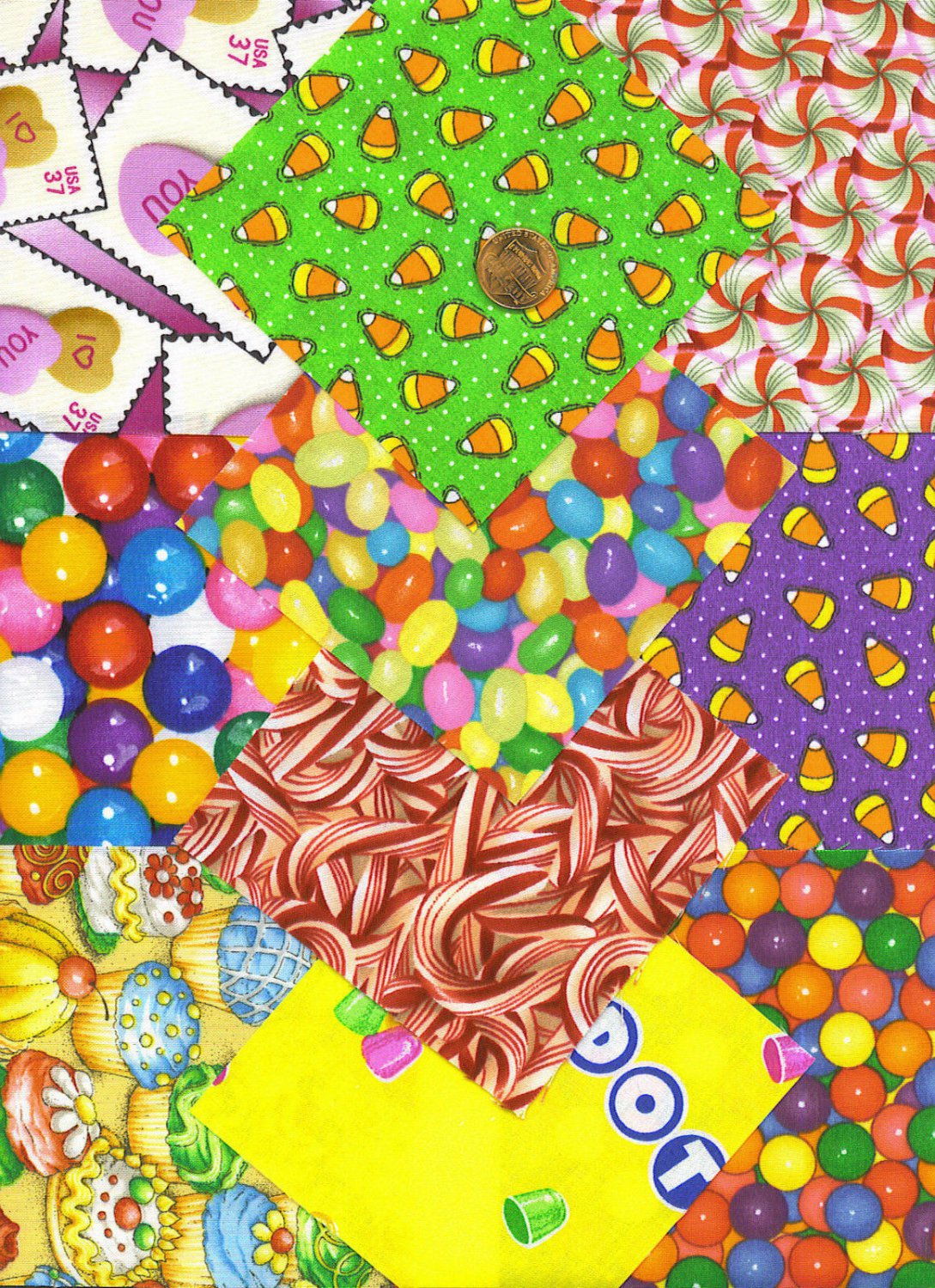 I Spy Candy Assortment 4" Fabric Novelty Multi Square CC1 set 1