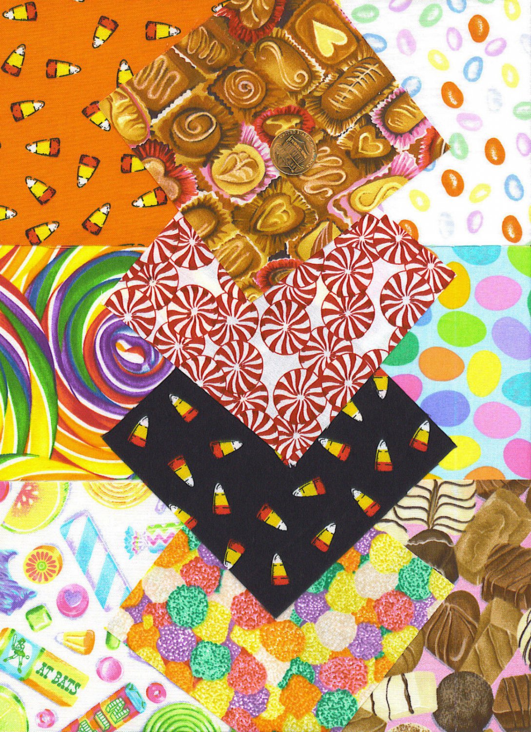 I Spy Candy Assortment 4" Fabric Novelty Multi Square CC1 set 1
