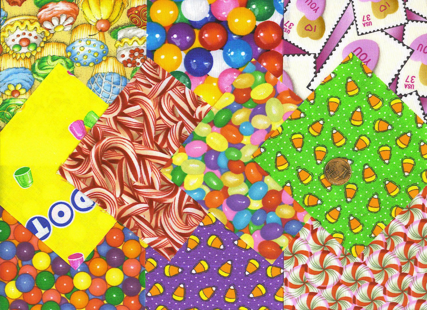 I Spy Candy Assortment 4" Fabric Novelty Multi Square CC1 set 1
