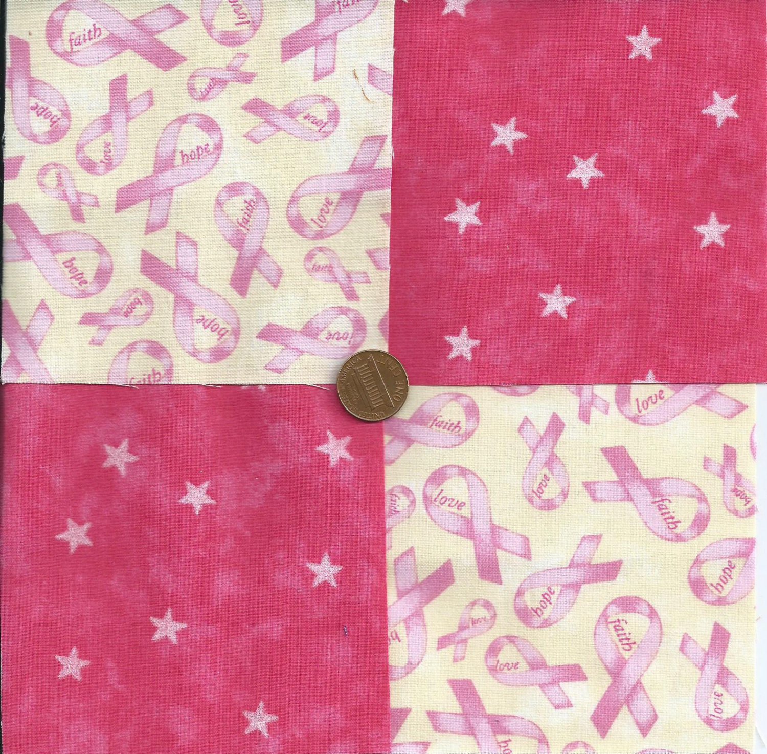 Cancer Love Faith 4 inch Cotton Fabric Quilt Squares Blocks ze1
