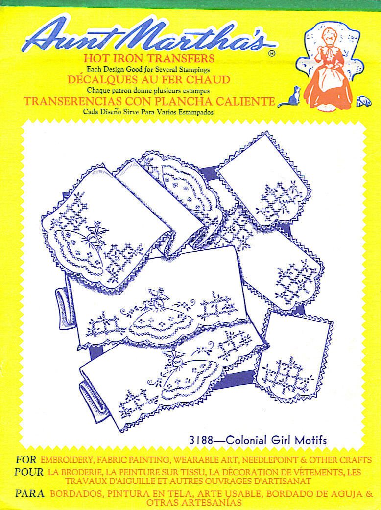 Aunt Martha's Iron on Transfer Colonial Girls Motifs 3188 Embroidery ...