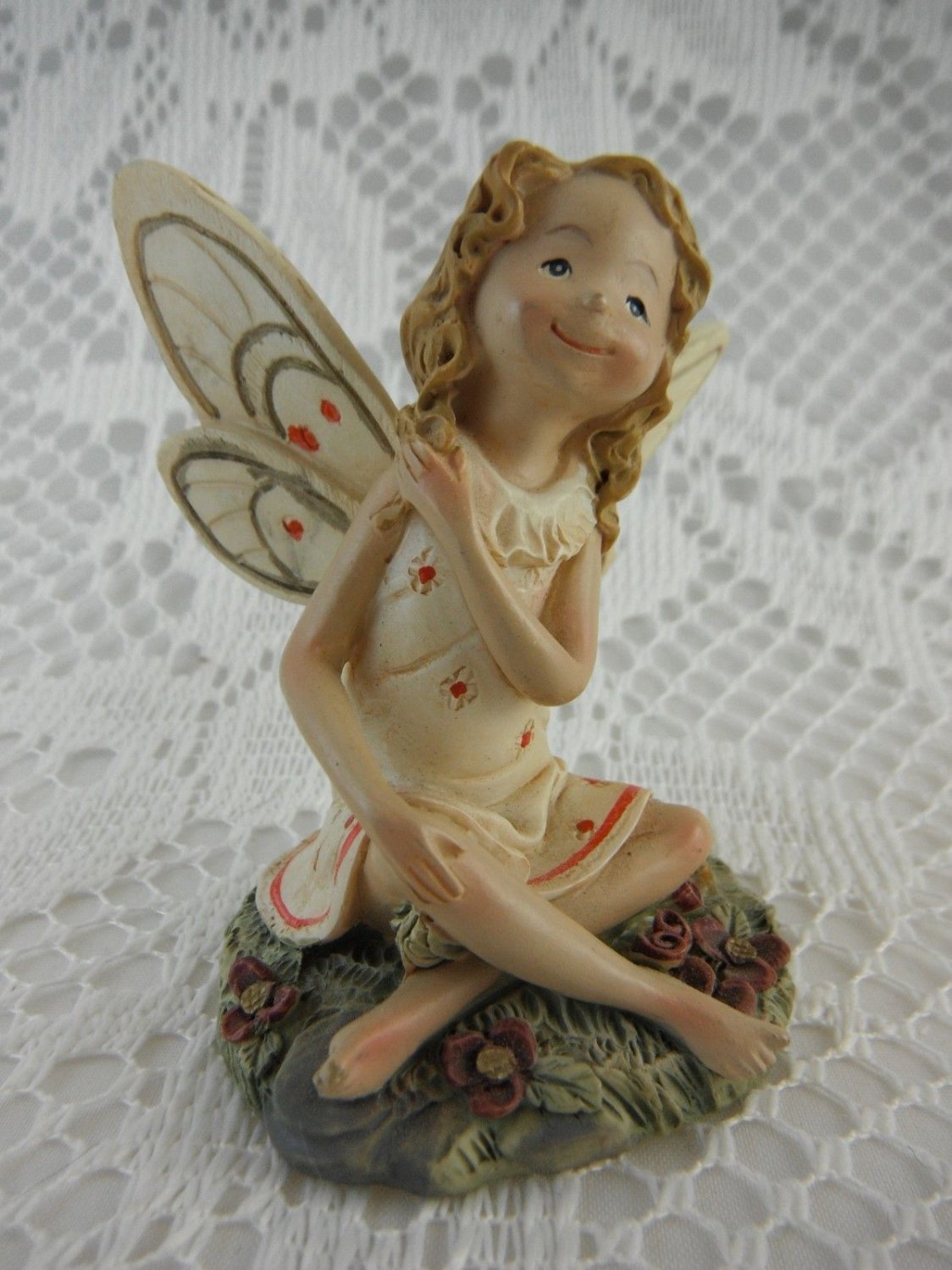 Ceramic Happy Fairy Pixie Statue Figurine Sitting Gazing Cheerfully tblwk1