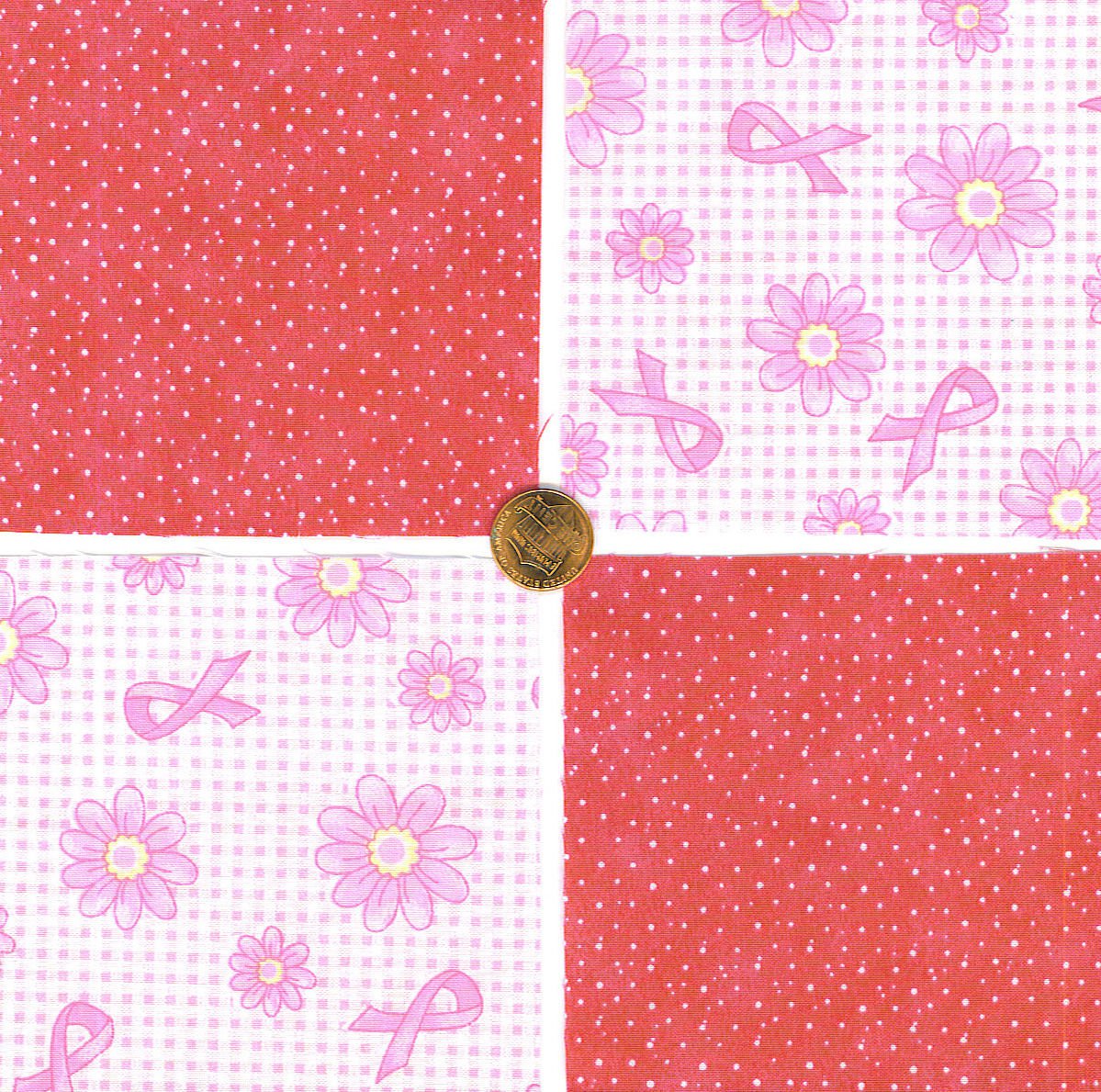 Check Breast Cancer Awareness Ribbons Pink Fabric 100% Cotton Squares ...