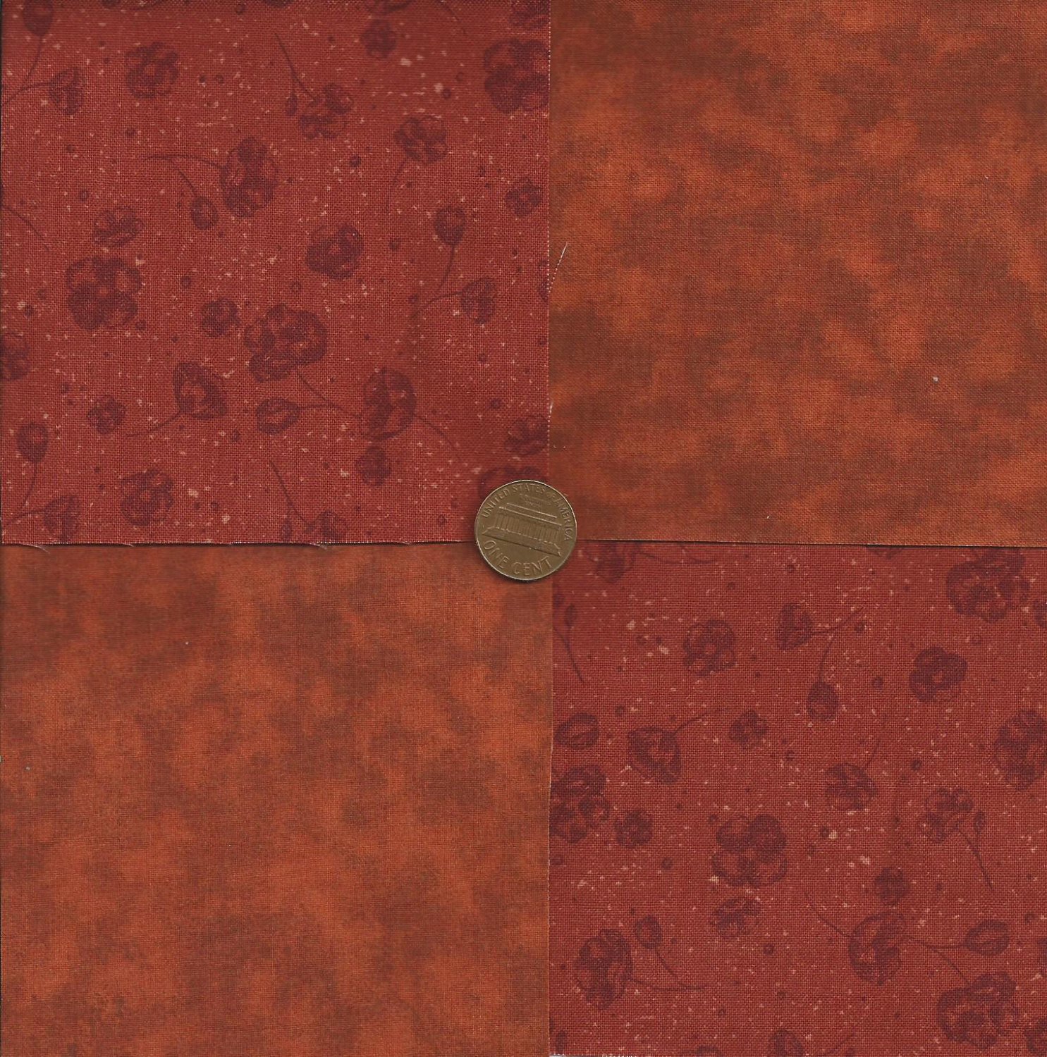 Rust on Rust Florals Cotton Fabric Quilt Multi-Color Squares Block ZT1