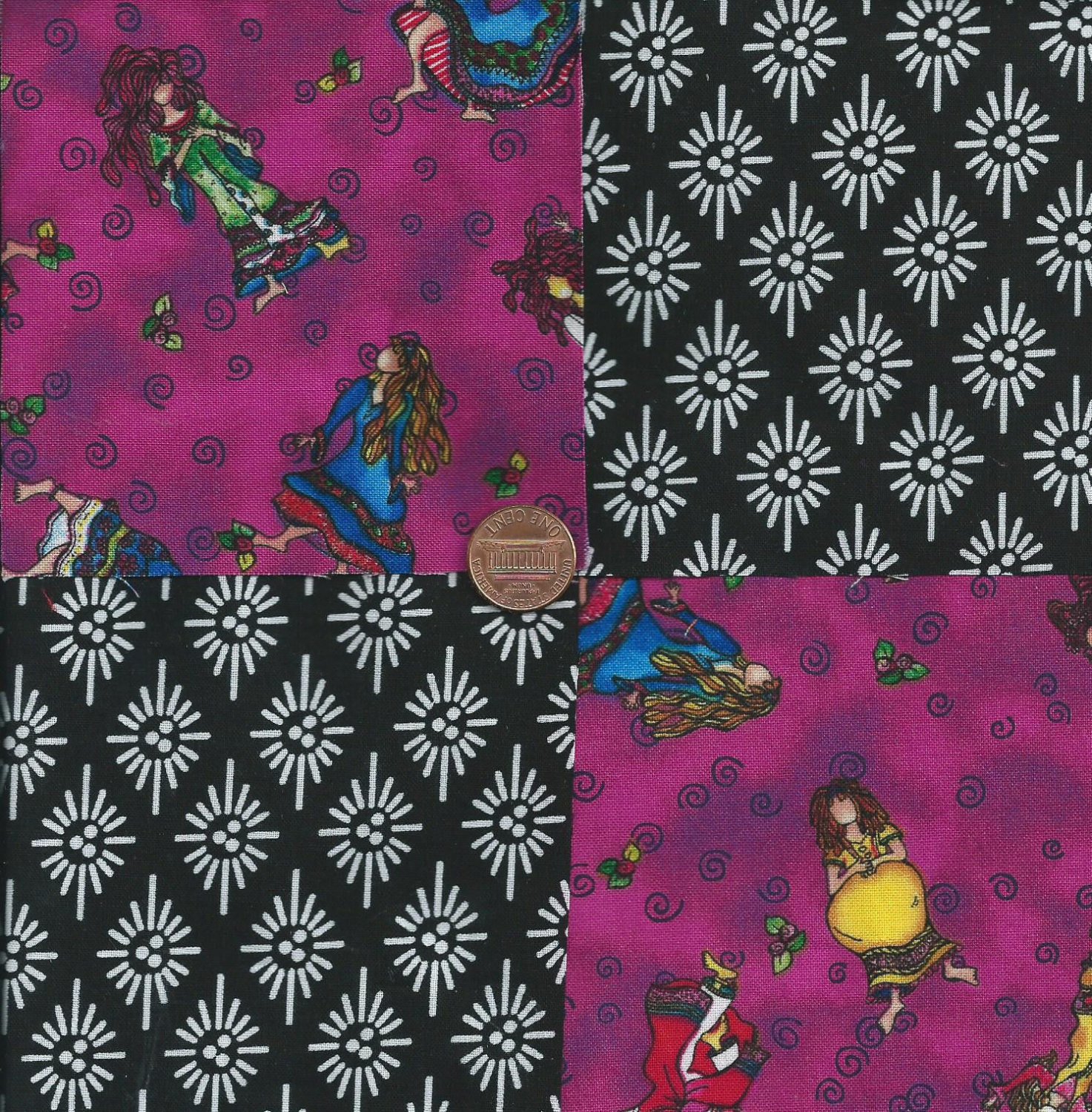 Full ZEN Wacky Women 4 inch Cotton Fabric Craft Squares Blocks ZT1