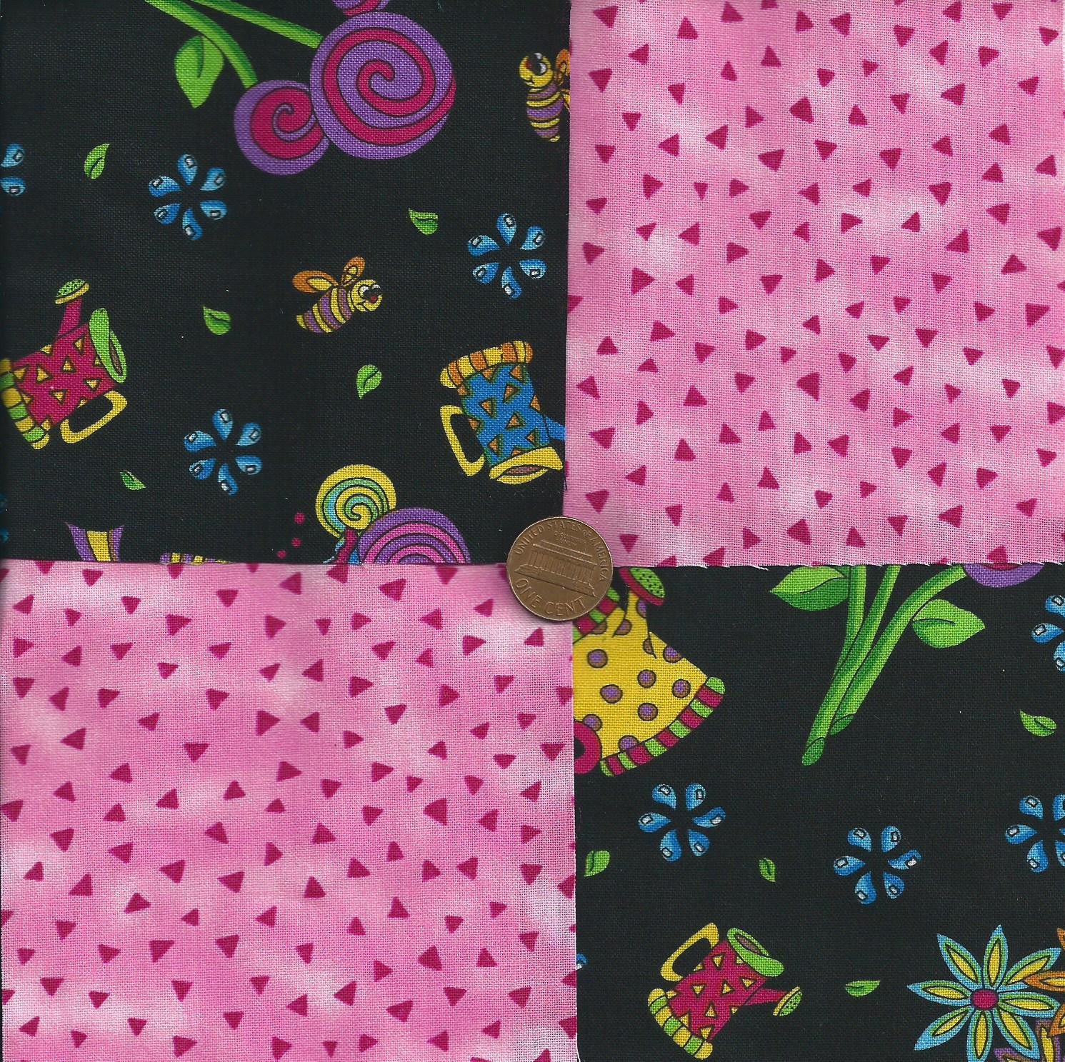 Pink Whimsy Fabric Quilt Squares 4 inch Fabric Blocks Squares ZDS2