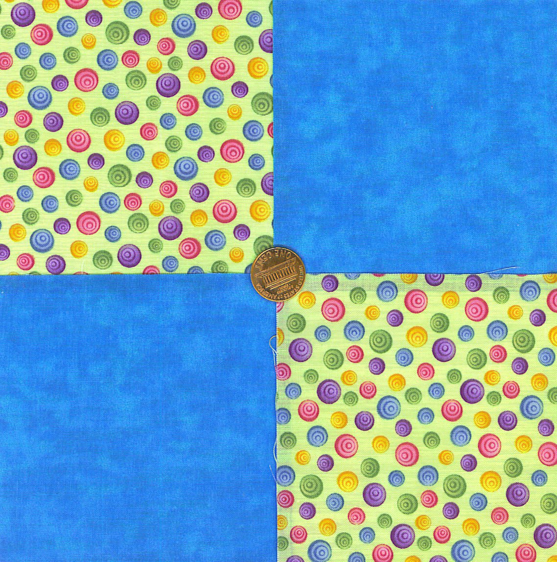 Multi Colored Dots Swirls and Blue 100% Cotton Fabric Squares Blocks my8