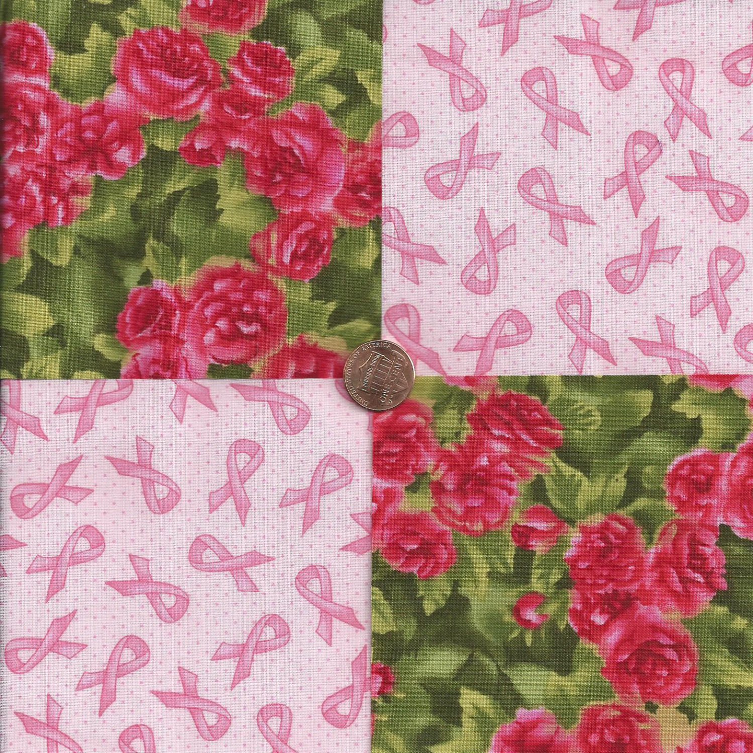 Red Roses Cancer Survivor 100% Cotton Fabric Quilt Square Blocks GE