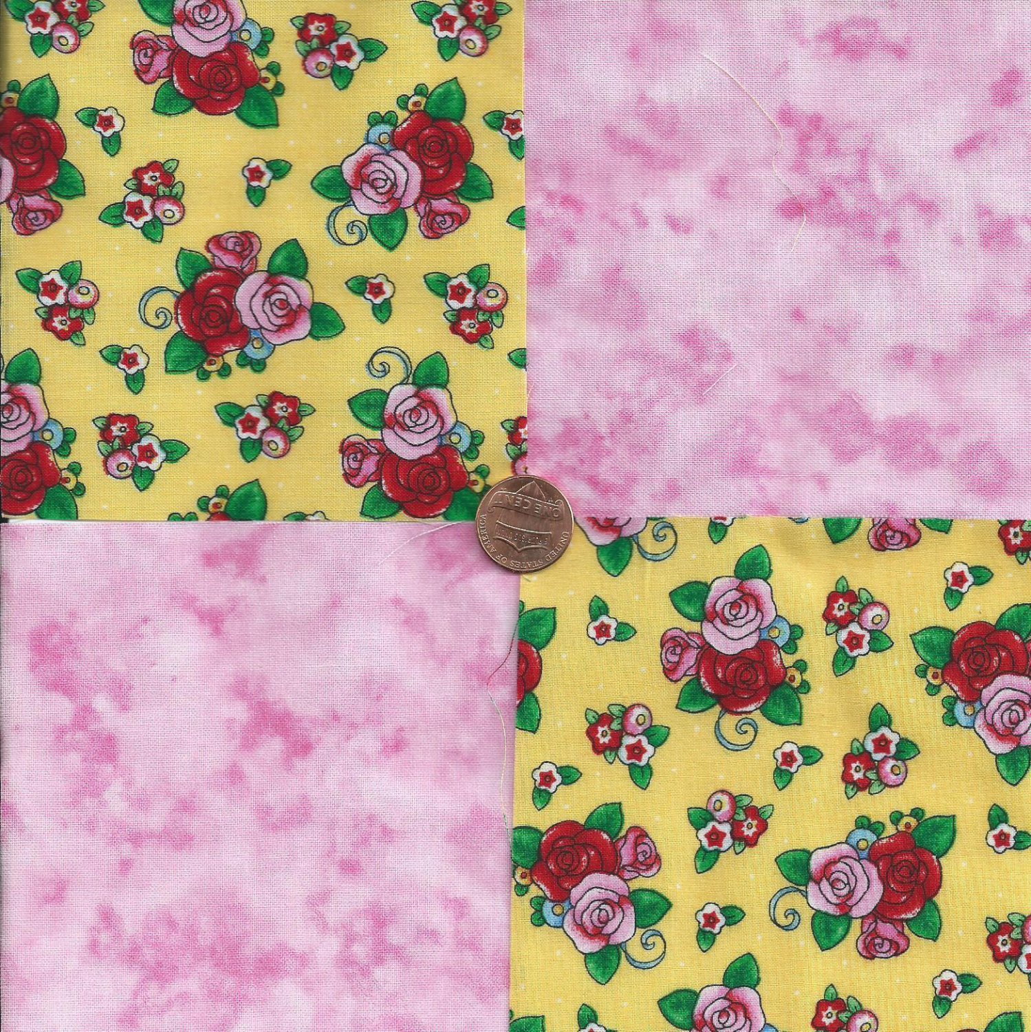 Mary Engelbreit Roses Pink 4 inch 100% Cotton Novely Fabric Squares FK1