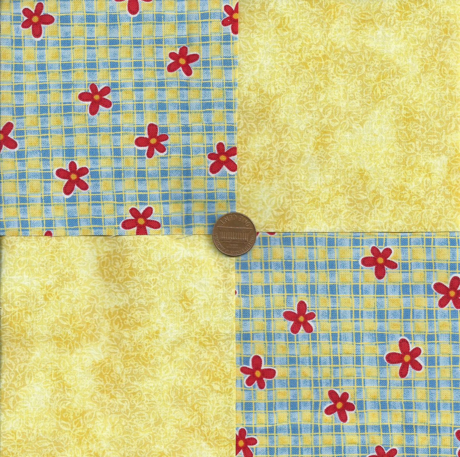 Daisy Check Multi Yellow Cotton Fabric Quilt Squares zg1