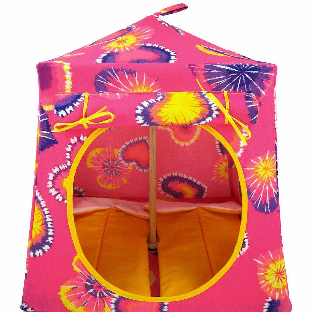 Toy Pop Up Play Tent, 2 Sleeping Bags, pink, tie dye heart print fabric ...