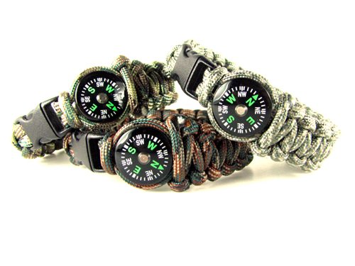 Set of 3 Paracord Bracelets with Compasses, Choose from Six Colors