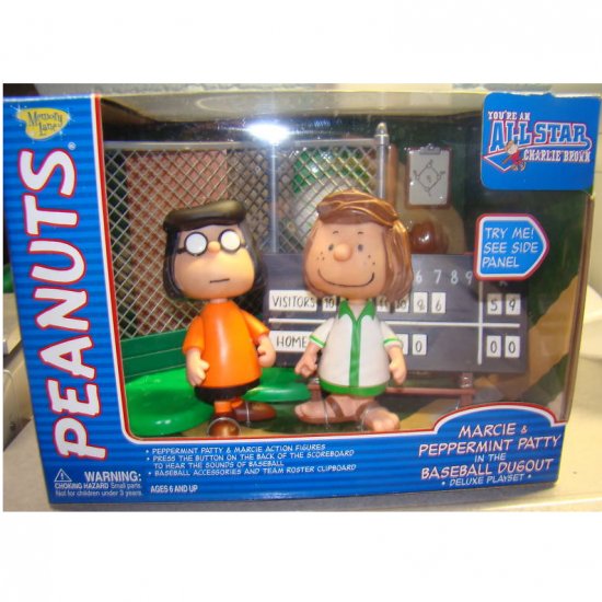 Peanuts All Star Charlie Brown Baseball Dugout Deluxe Playset w/ Marcie ...