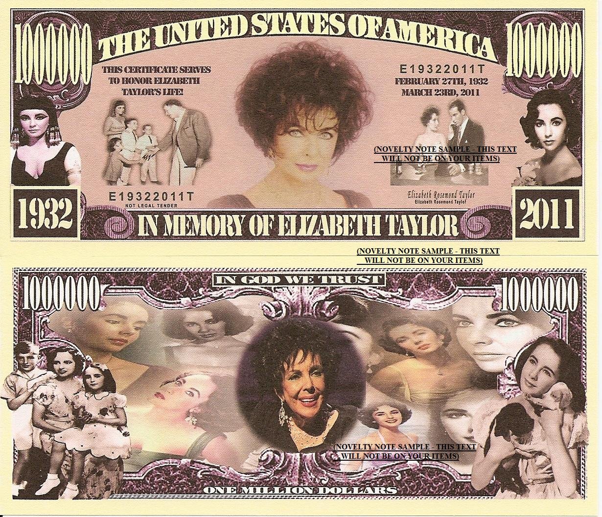 Elizabeth Rosemond Taylor In Memory of Dollar Bills x 2 British ...