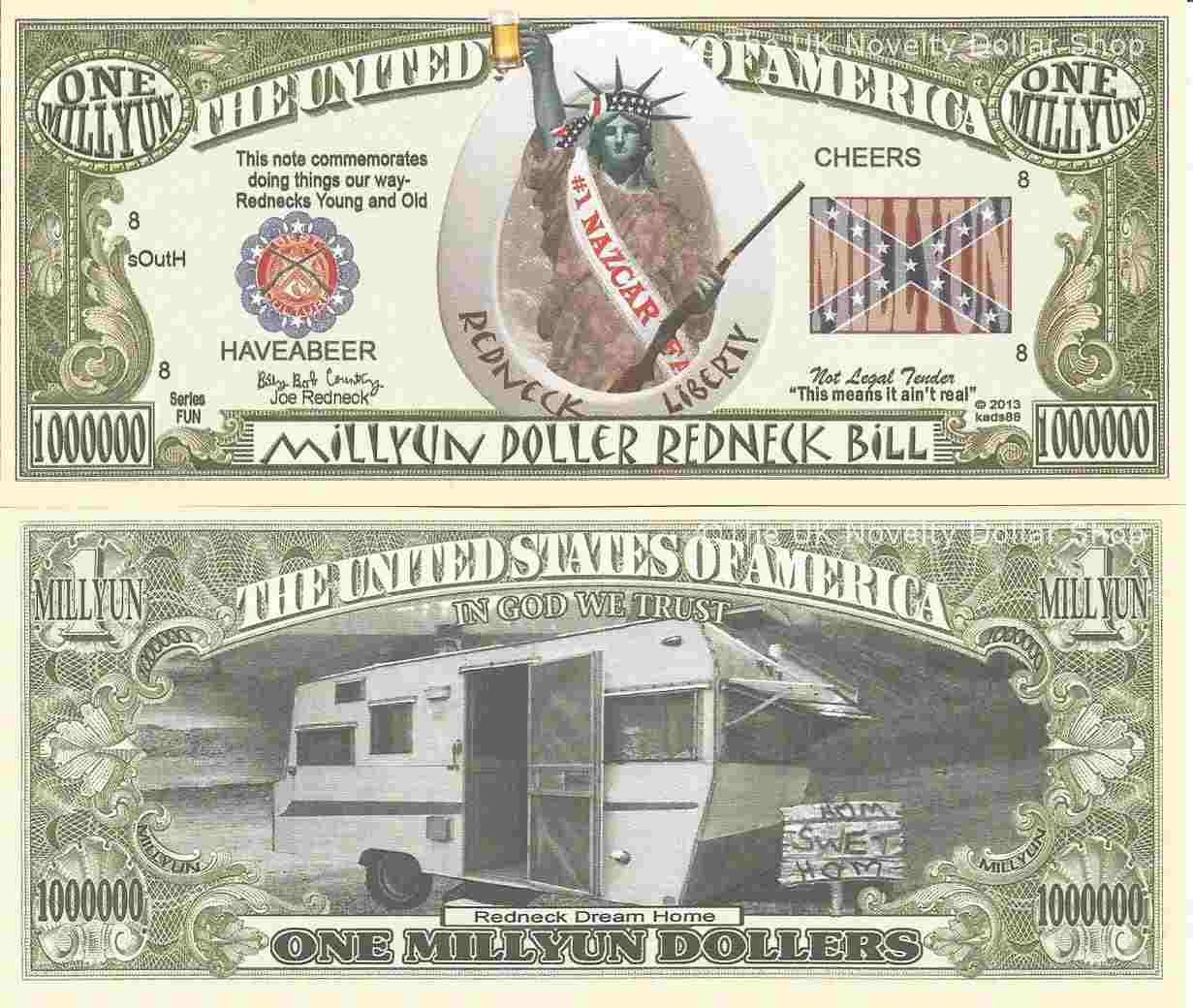 Rednecks Young and Old Commemorative Liberty Million Dollar Bills x 2 ...