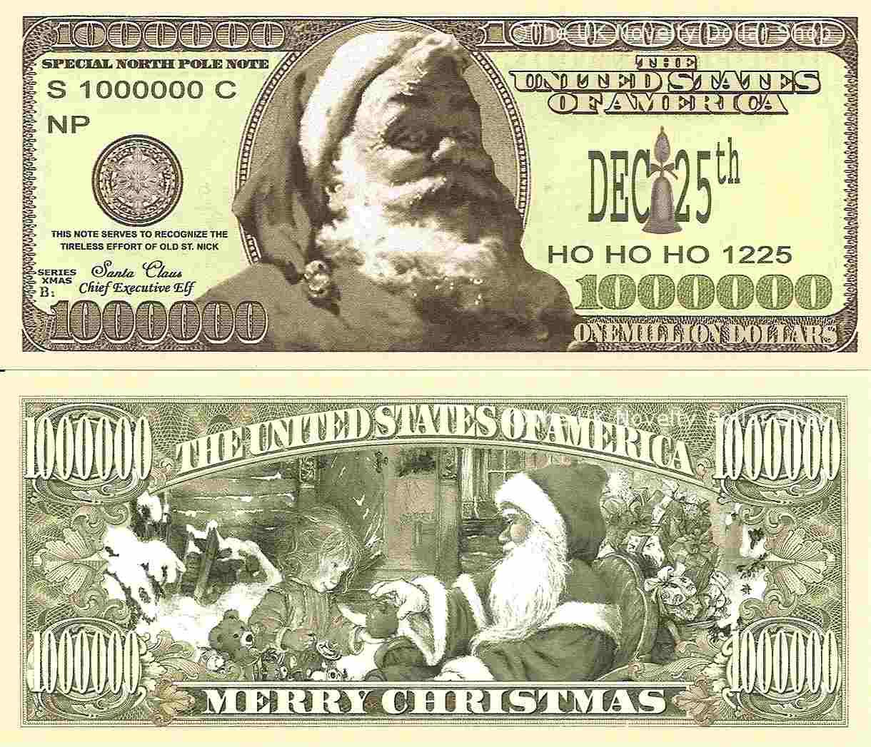 Santa Claus North Pole Merry Christmas Dollar Bills x 2 Xmas Gift Dec ...