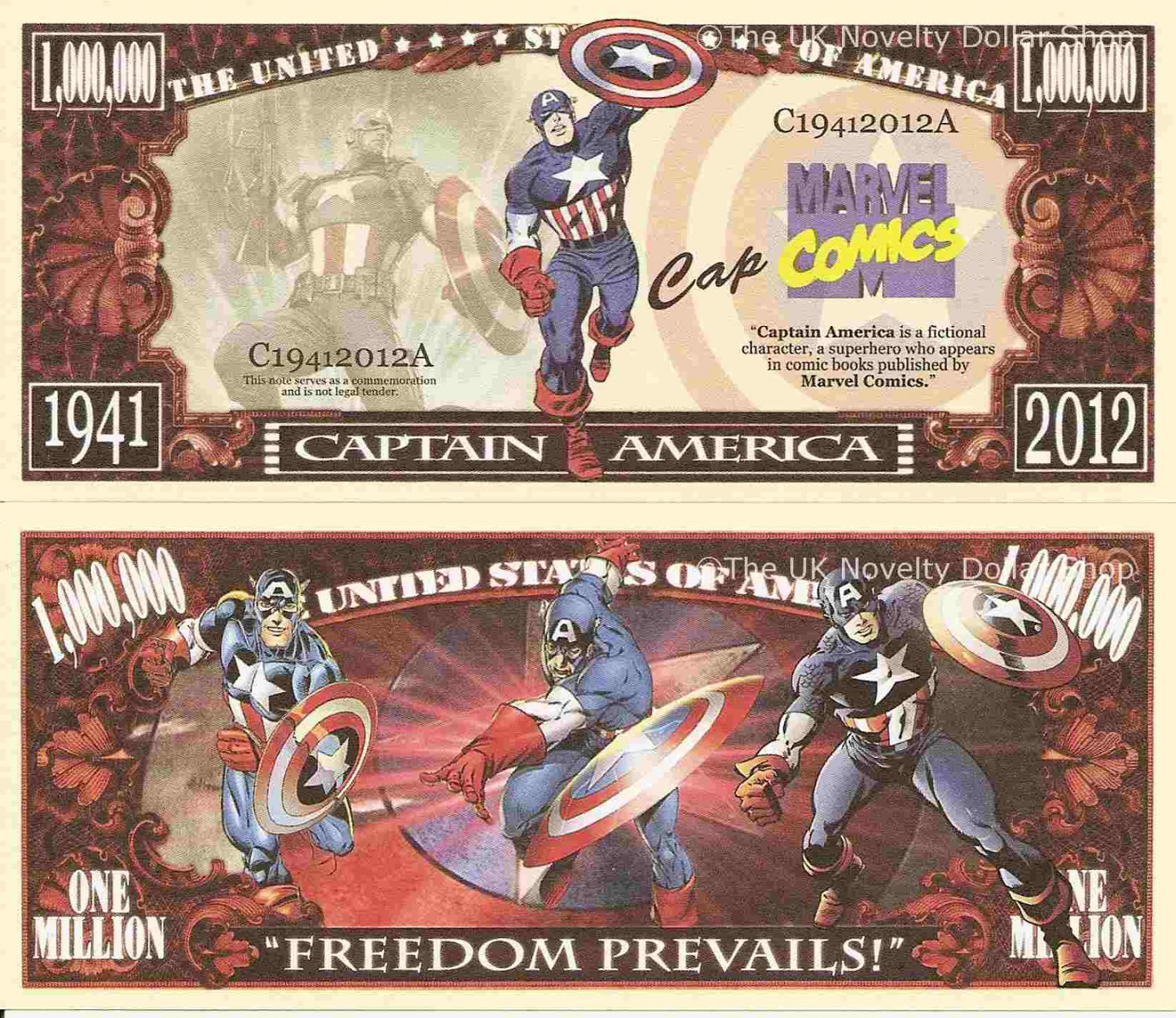 Captain America Freedom Prevails Million Dollar Bills x 2 Comic Book ...