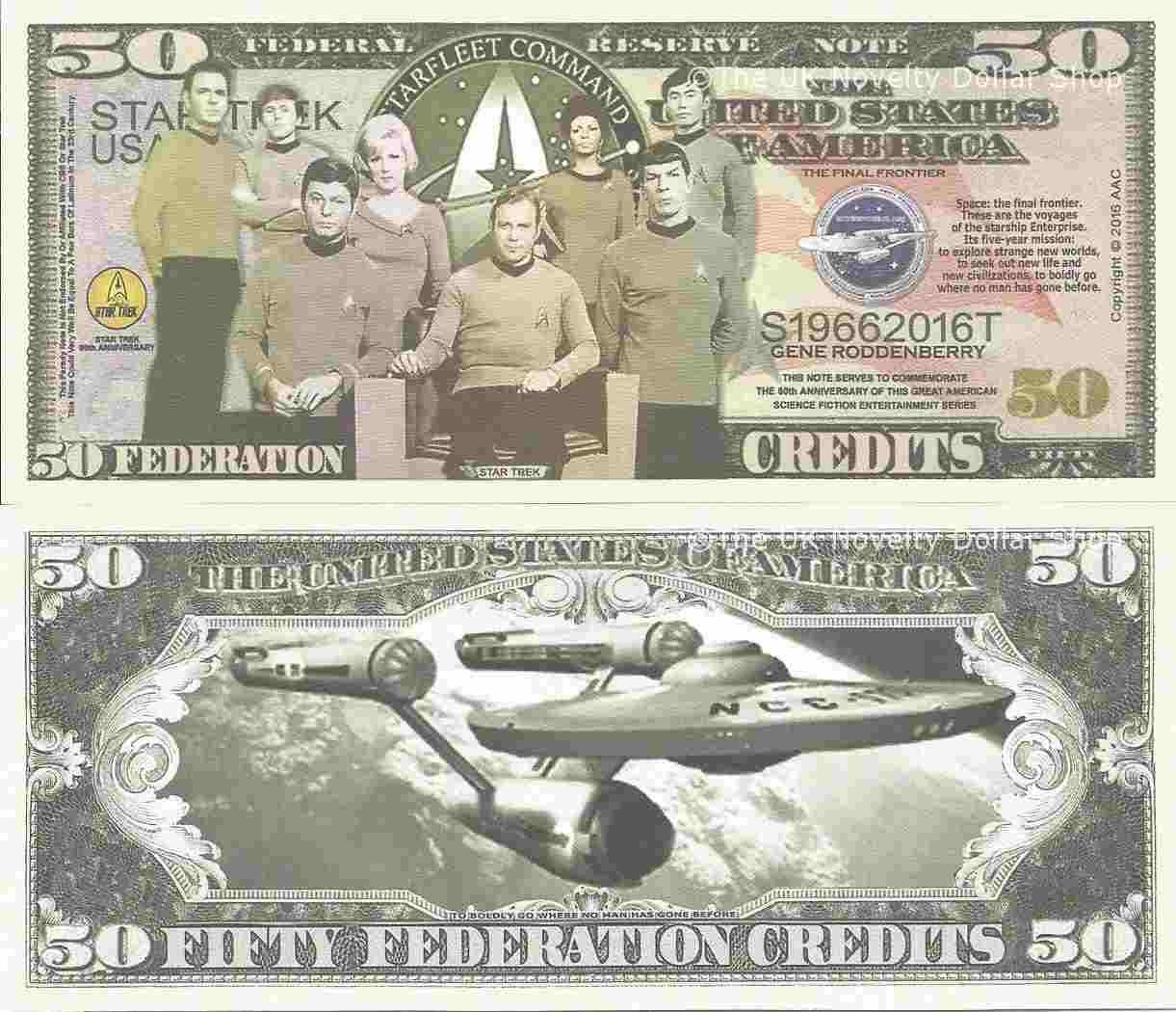 Star Trek 50th Anniversary Federation Dollar Bills x 2 Captain Kirk ...