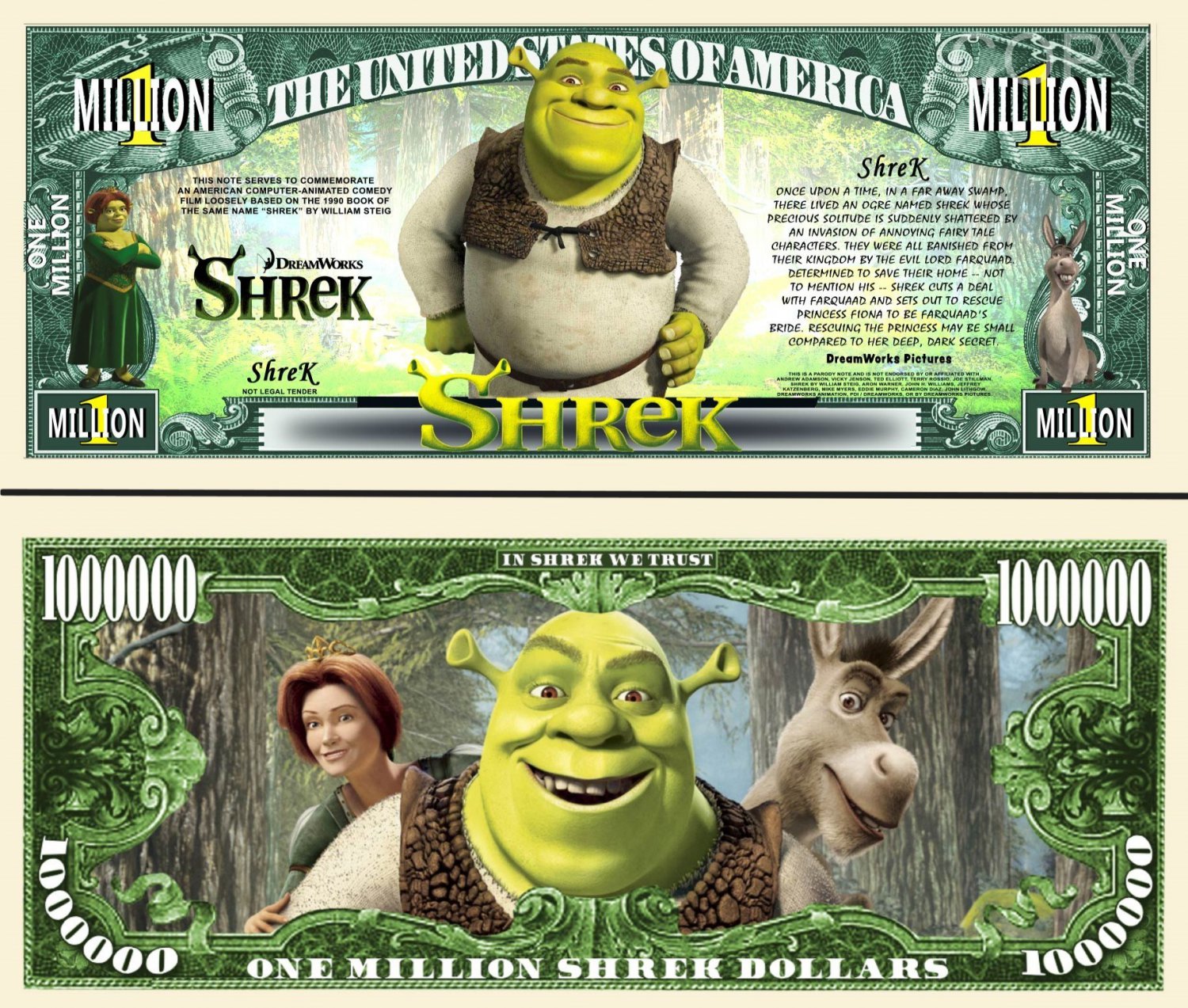 Shrek Ogre Computer Animated Comedy Film Commemorative Million Dollar ...