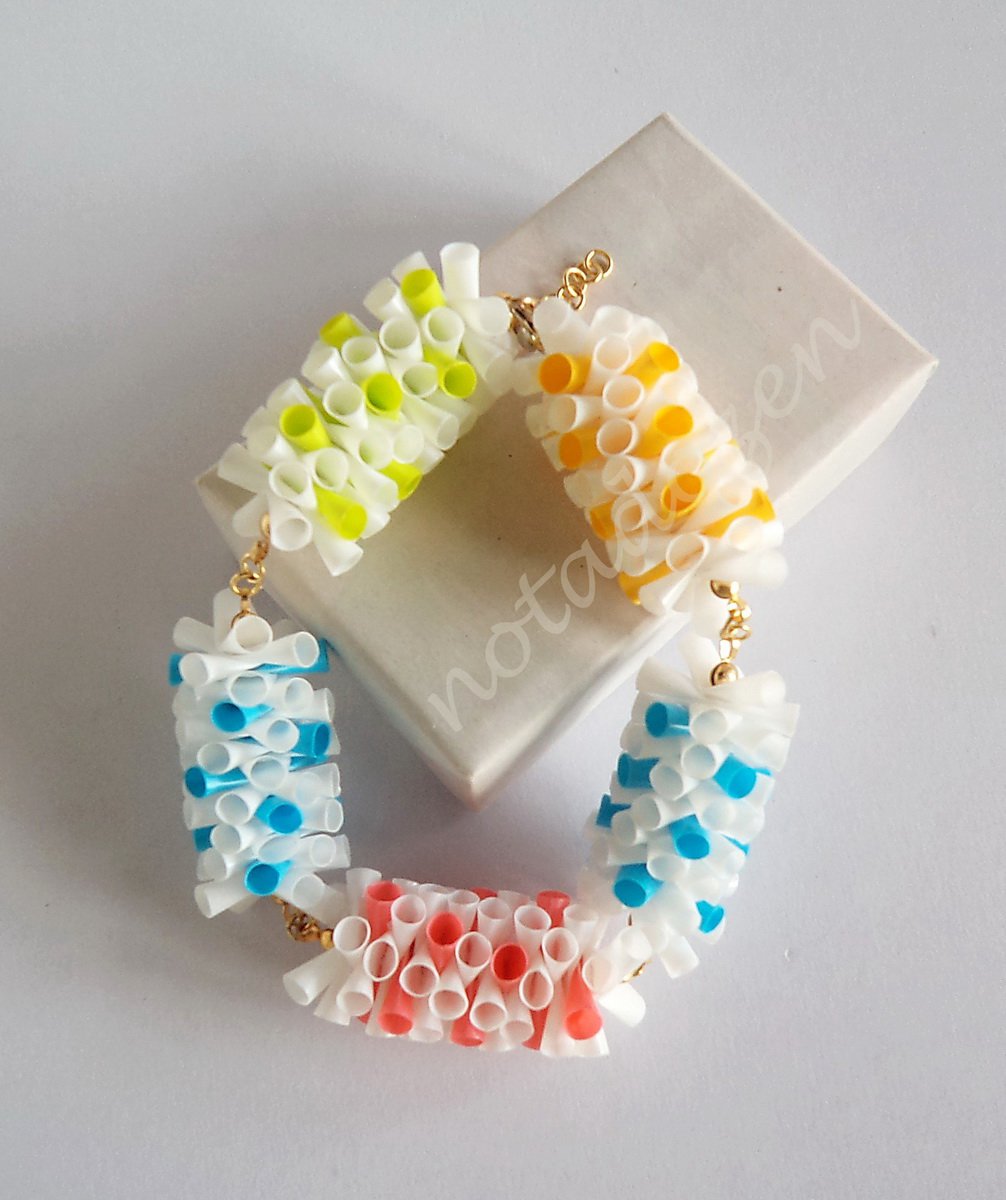 Upcycled Drinking Straw Bracelet(4)- colorful dot design chain&linked ...