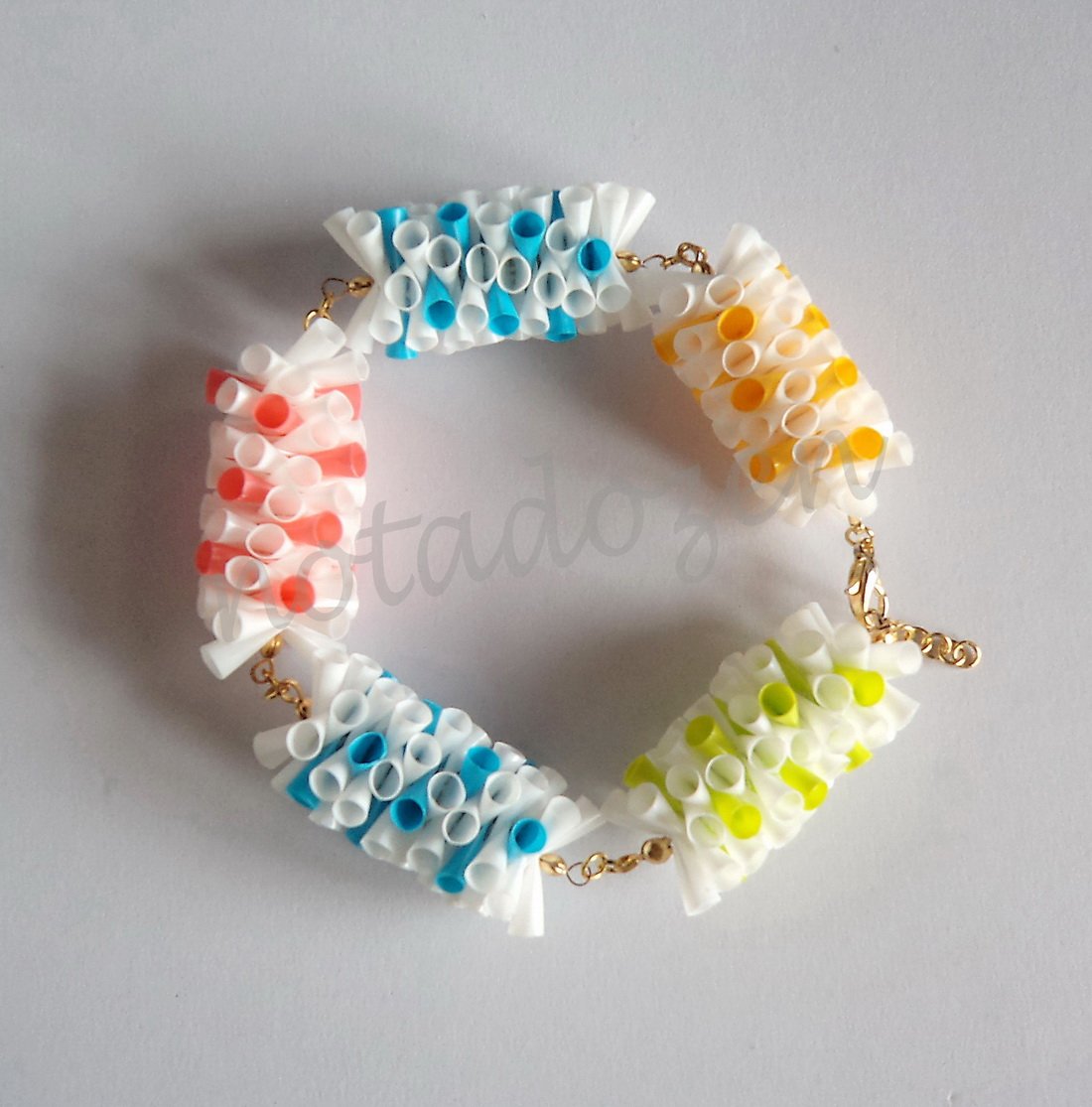 Upcycled Drinking Straw Bracelet(4)- colorful dot design chain&linked ...