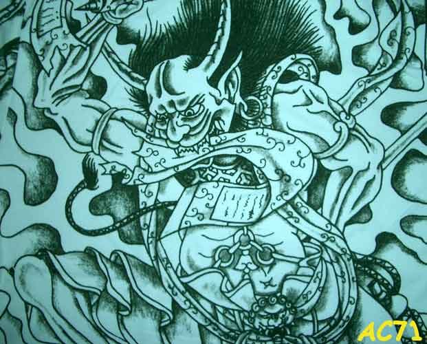 RAIJIN Thunder God New Japan Irezumi Tattoo T-Shirt LONG SLEEVE M Charcoal