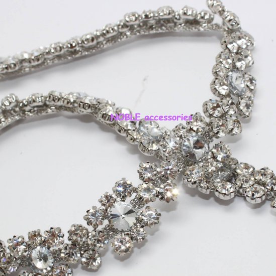 LG-368 costume applique clear rhinestone crystal silver chain trim for ...