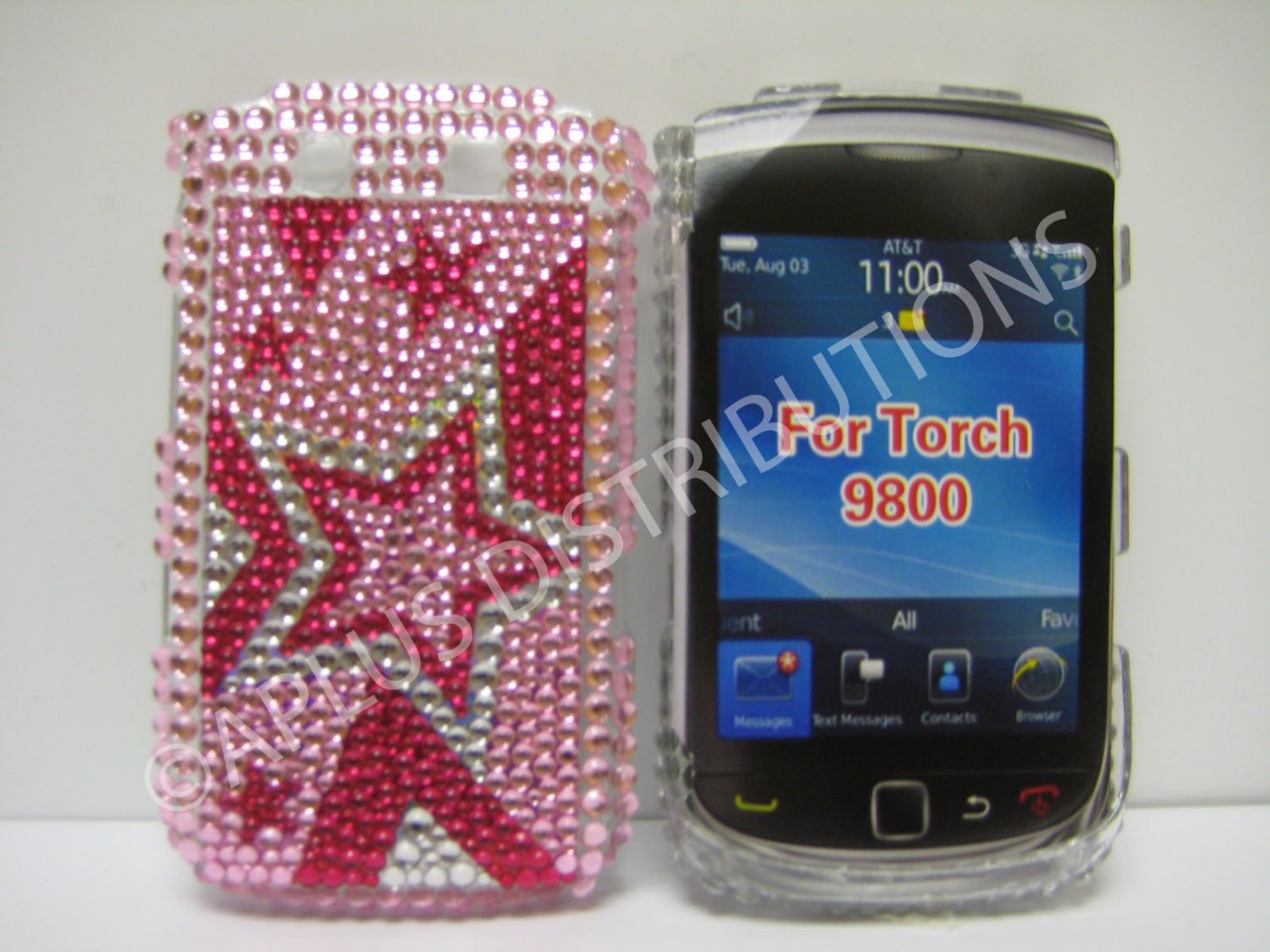 New Pink Multi-Stars Bling Diamond Case For Blackberry 9800 - (0136)